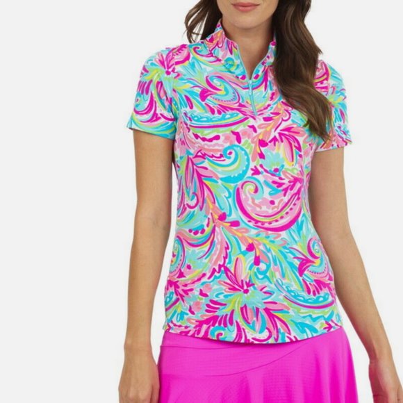 IBKUL | Tops | Ibkul Short Sleeve Zip Mock Neck Top In Aubrey Candy ...